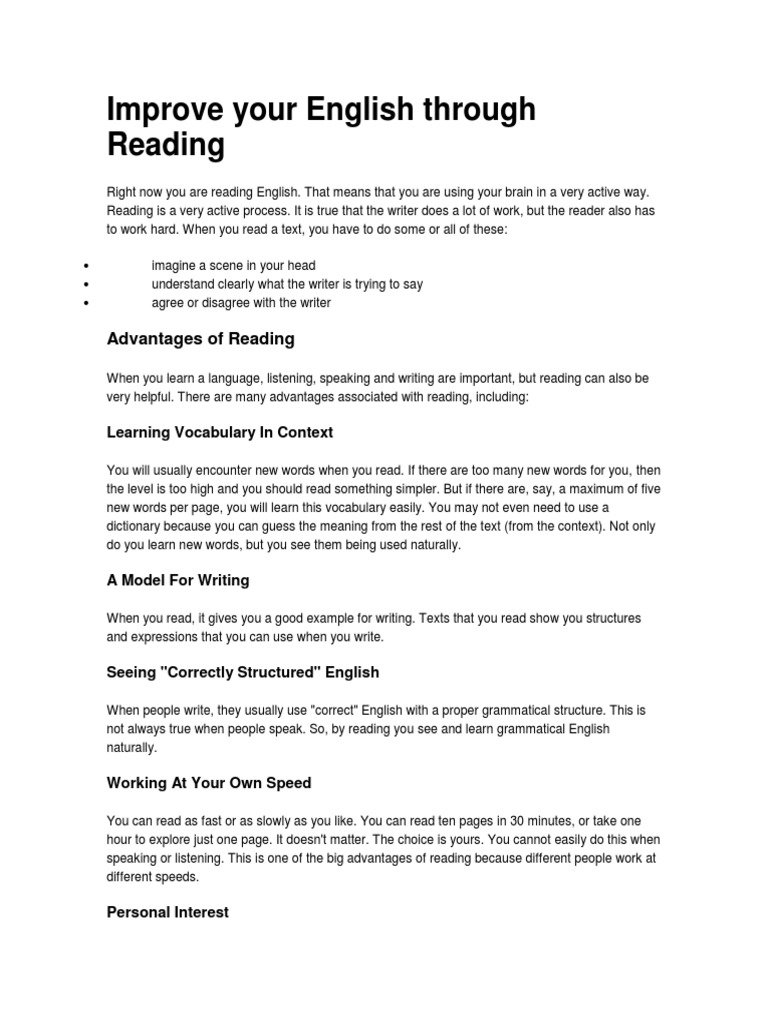Improve Your English Through Reading | PDF