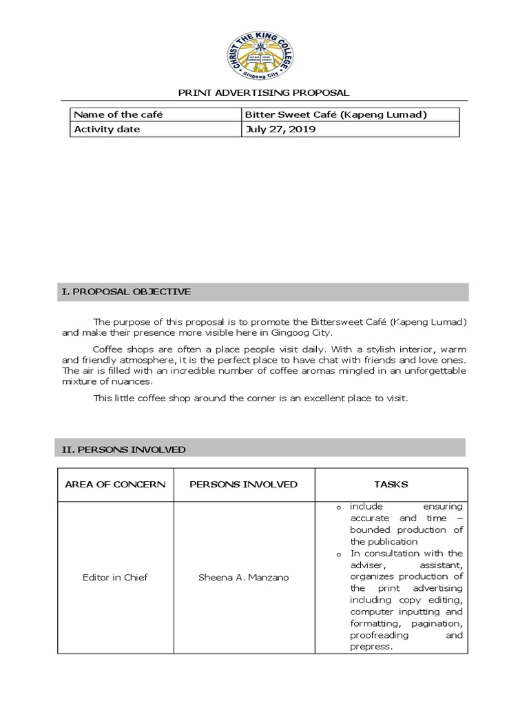 Print Advertising Proposal for Café | PDF | Business