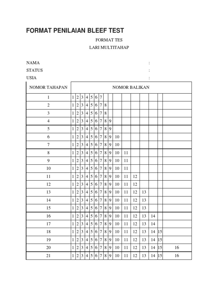 Format Penilaian Bleef Test | PDF | Recreation | Physiology