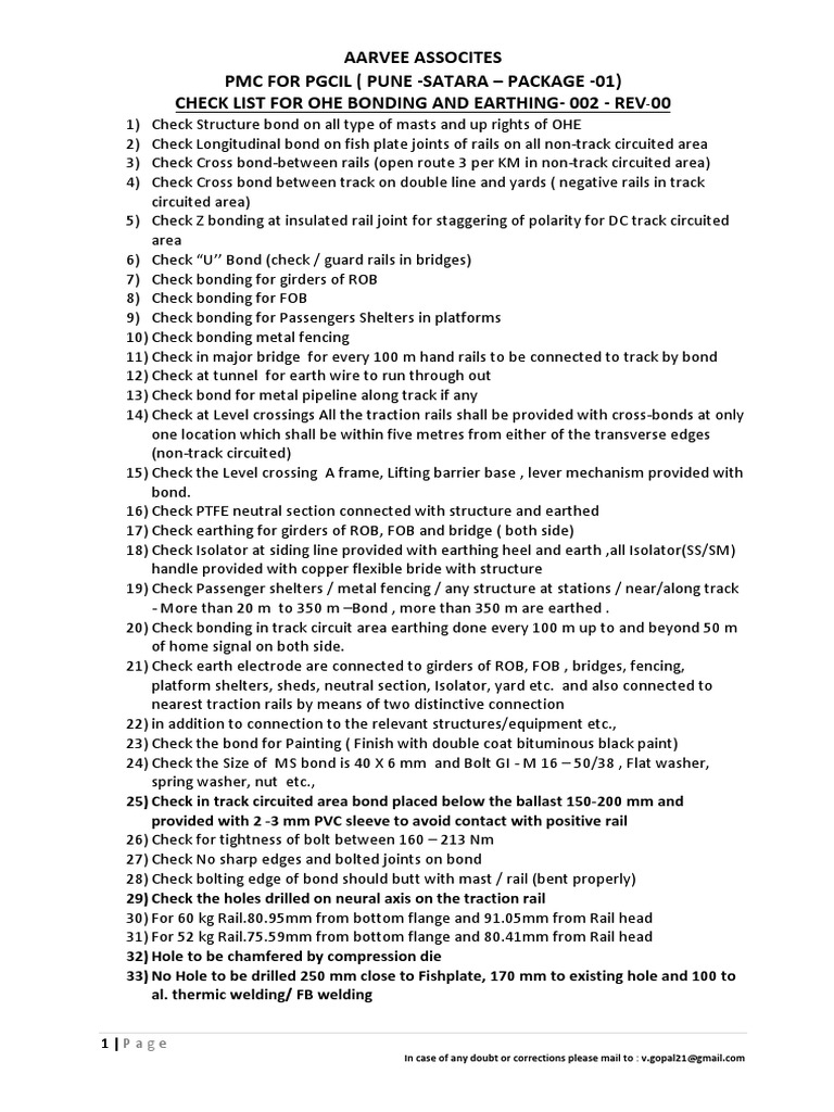 Check List For OHE Bonding and Earting - 002 - Rev - 00 | PDF ...