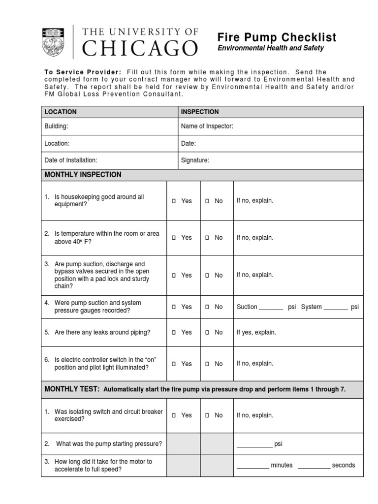 Weekly Fire Pump Churn Test Form