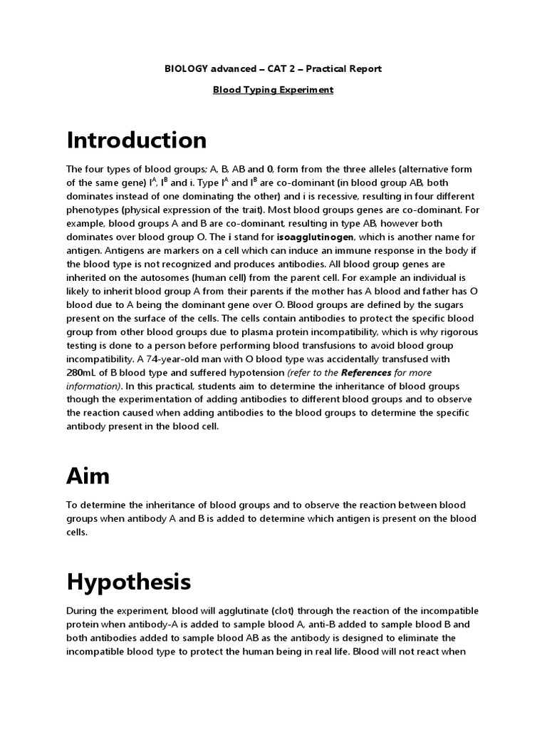 Blood Typing Experiment | PDF | Blood Type | Dominance (Genetics)