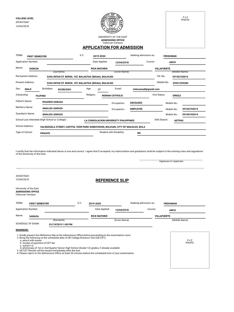 Ue Application Form 2 | PDF | University And College Admission ...