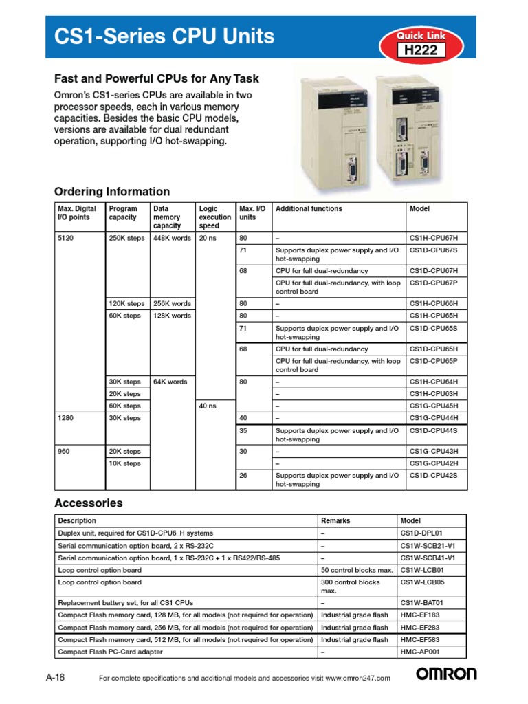 Cs1-Series Cpu Units: Fast and Powerful Cpus For Any Task | PDF ...