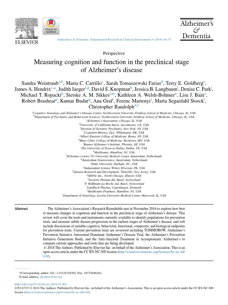 Measuring Cognition and Function in The Preclinical Stage of Alzheimer ...