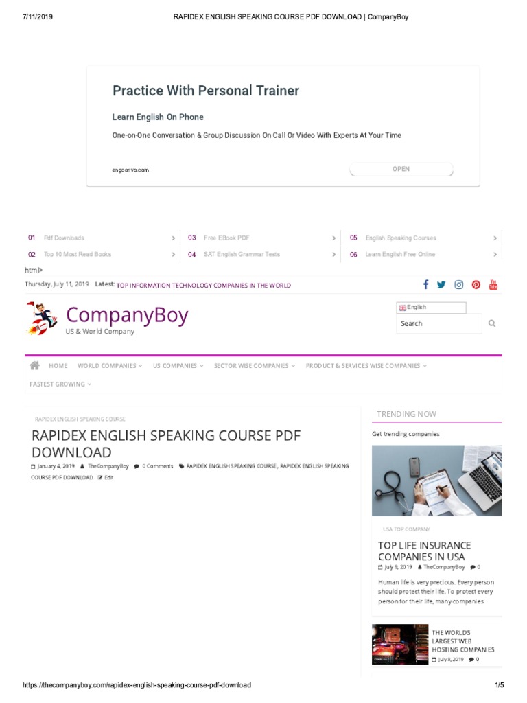 RAPIDEX ENGLISH SPEAKING COURSE PDF DOWNLOAD - CompanyBoy PDF | PDF