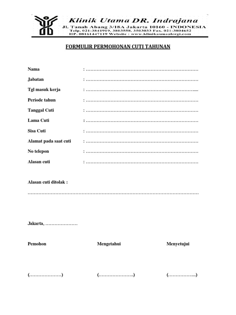 Surat Permohonan Cuti 2018 | PDF