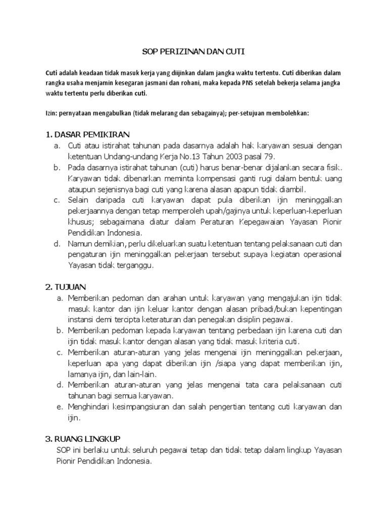 Sop Perizinan Dan Cuti | PDF