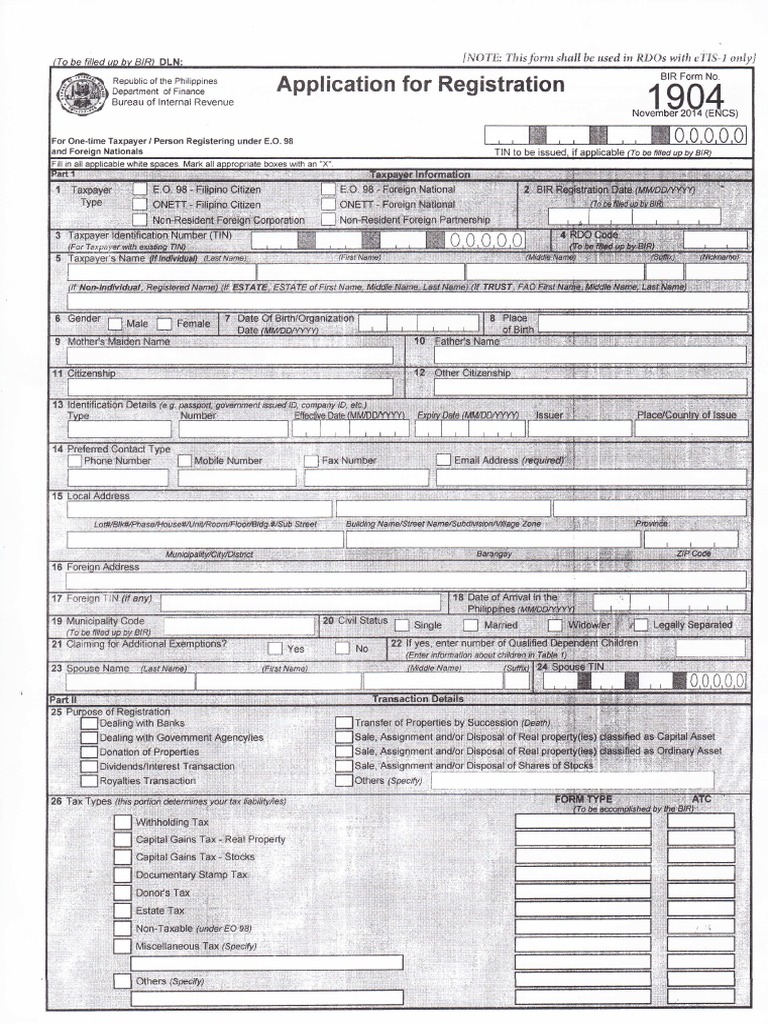 New 1904 BIR FORM PDF | PDF | Government Finances | Taxation