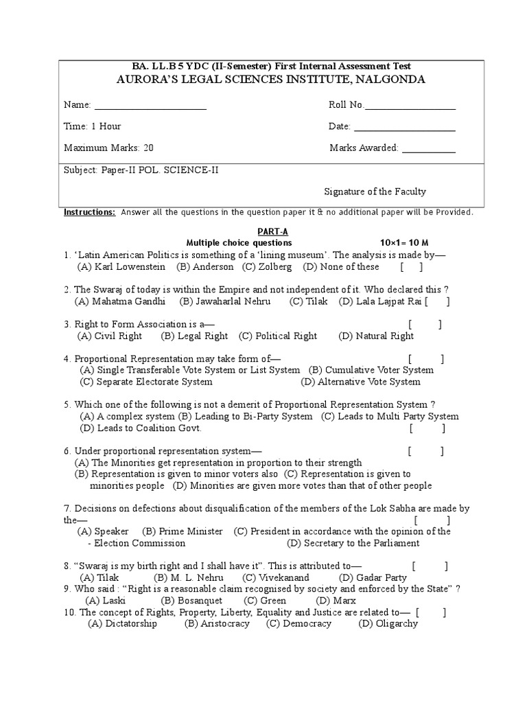 II Sem Paper 02 Political Science II 1 | PDF | Rights | Democracy