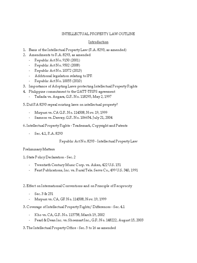 IPL Notes (Based On Atty. Raymundo's Outline) | PDF | Fair Use | Copyright