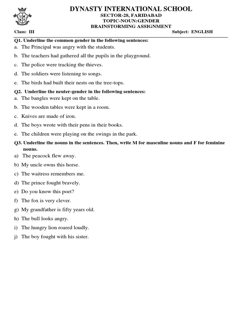 Class III Noun Gender | PDF