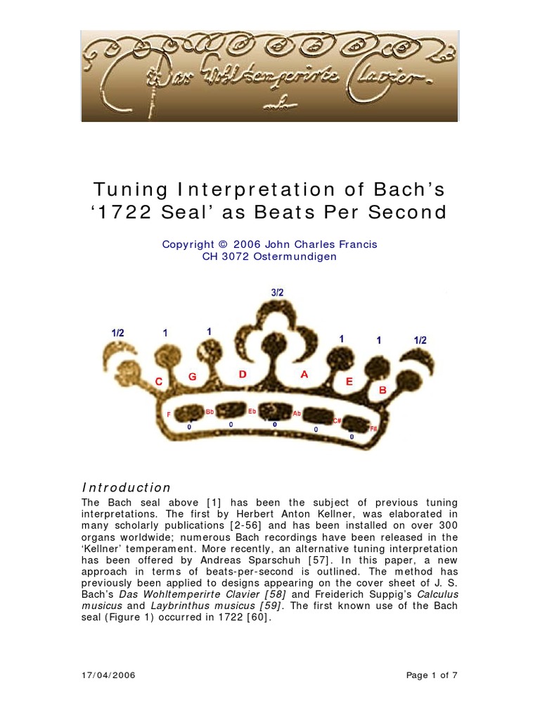 1722 Bach Seal - Tuning Interpretation | PDF | Interval (Music) | The ...