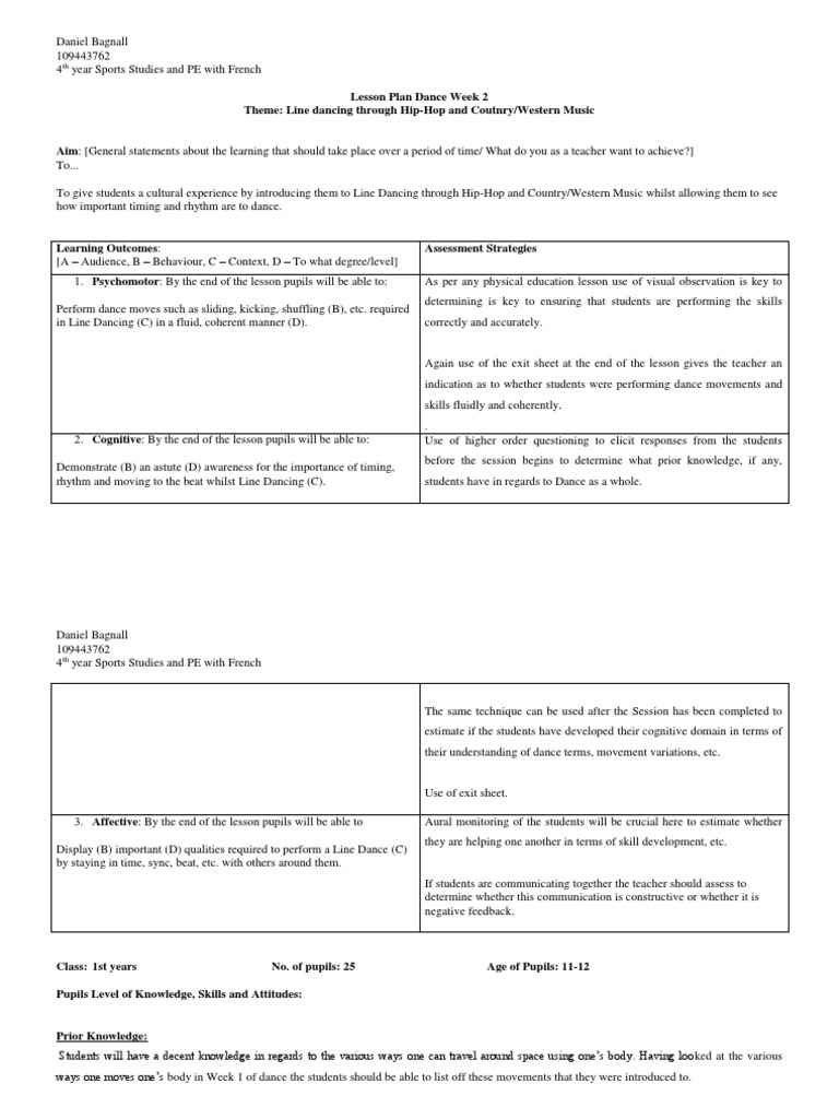 Line Dancing Lesson Plan for Students | PDF | Physical Education ...