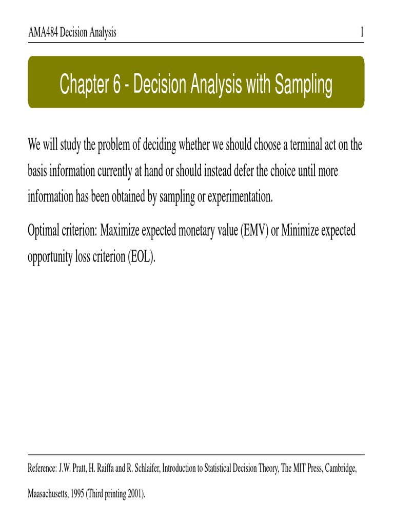 Chapter 6 - Decision Analysis With Sampling | PDF | Expected Value | Probability Distribution