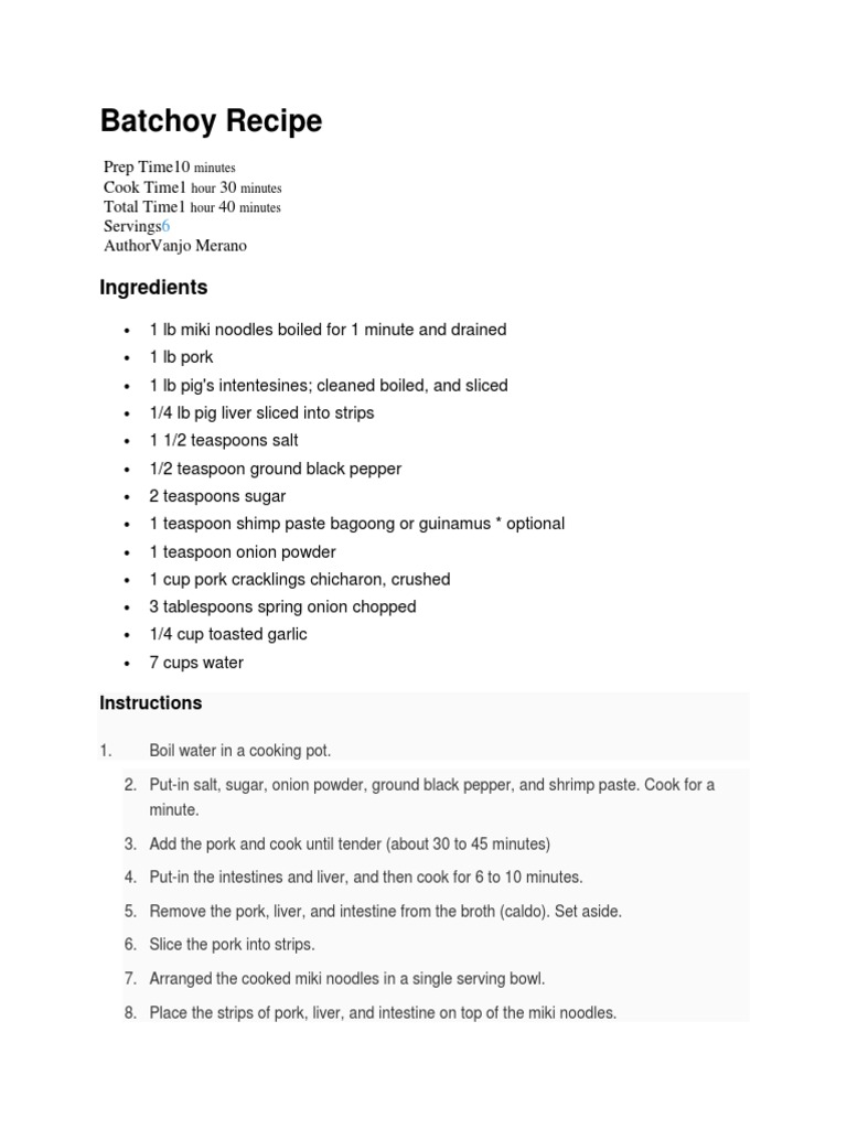 Authentic Batchoy Recipe Guide | PDF | Cooking, Food & Wine