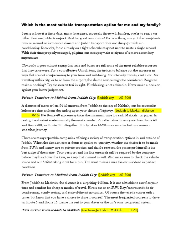 Transportation Option Template | PDF | Taxicab | Public Transport