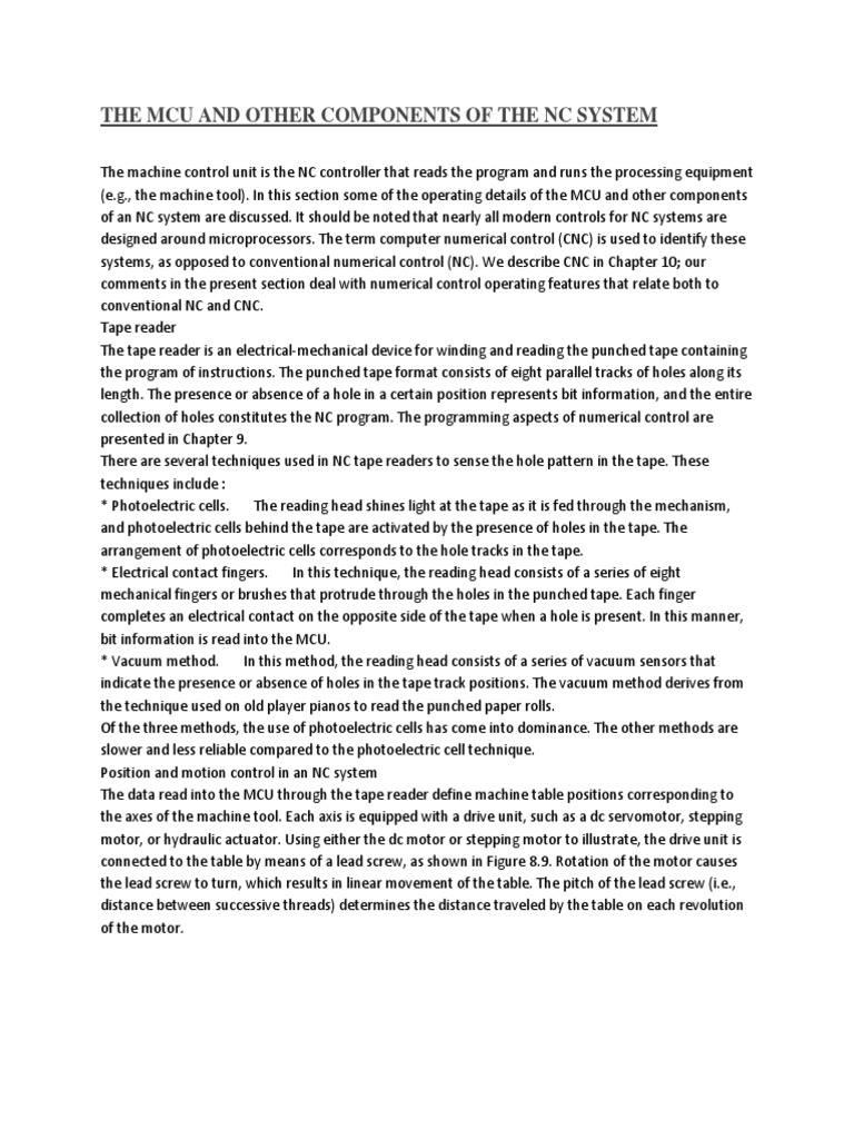 The Mcu and Other Components of The NC | PDF | Numerical Control ...