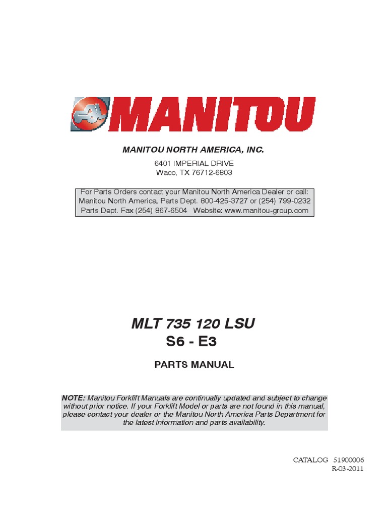 Manitou MLT735 PartsManual | PDF | Transmission (Mechanics) | Truck