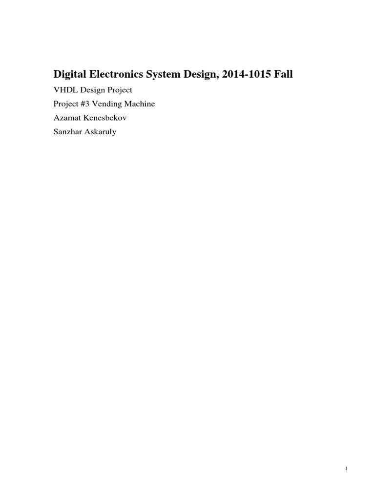 Vending Machine Project PDF | PDF | Vending Machine | Vhdl