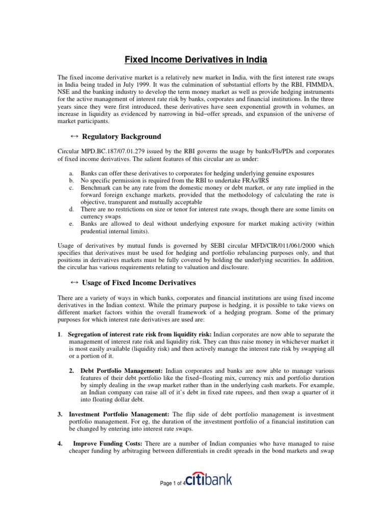 Fixed Income Derivatives in India | PDF