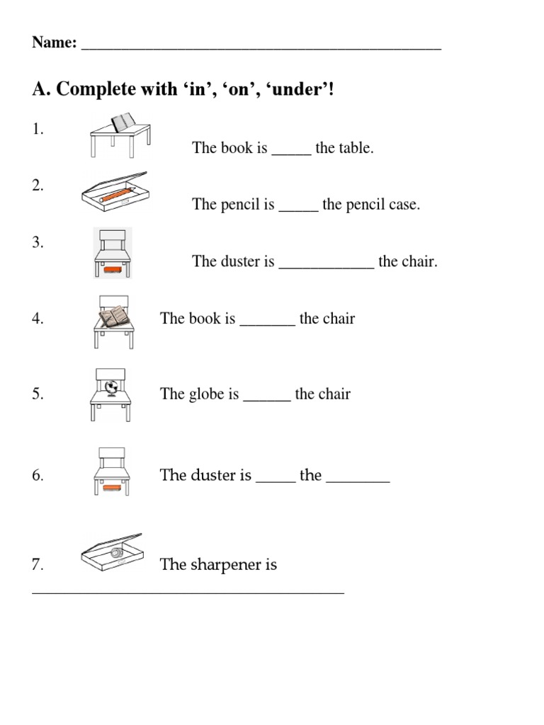 A. Complete With In', On', Under'!: Name | PDF