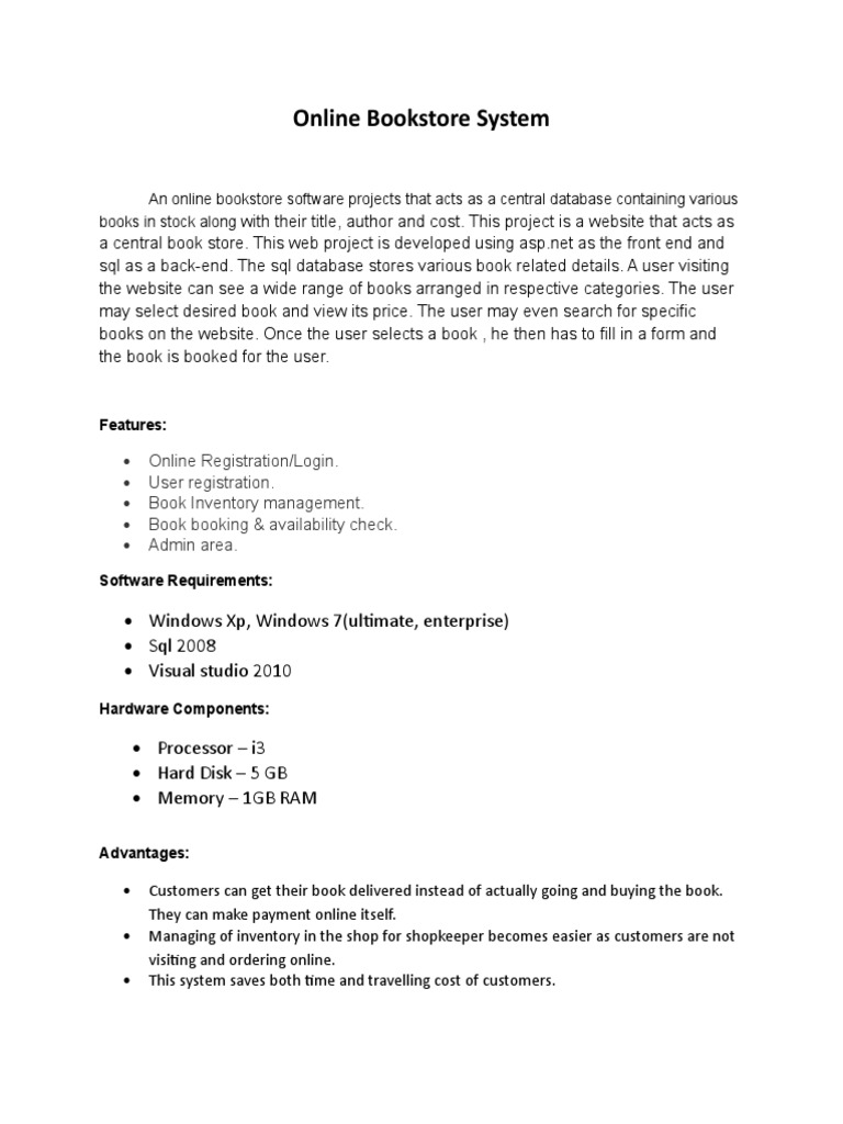 Online Bookstore System: Windows XP, Windows 7 (Ultimate, Enterprise ...