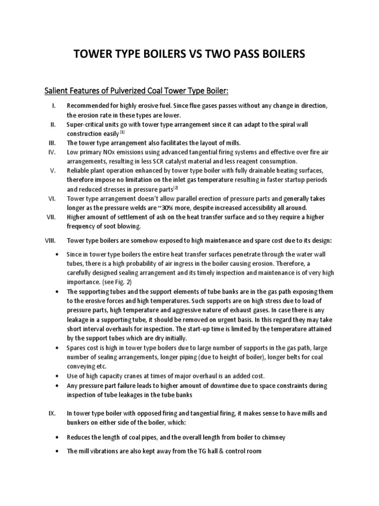 Tower Type Boilers Vs Two Pass Boilers | PDF | Boiler | Furnace