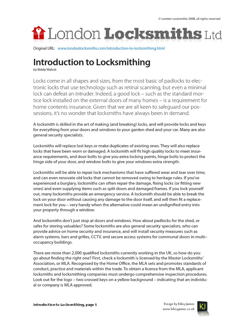 Introduction To Locksmithing | PDF | Door | Business