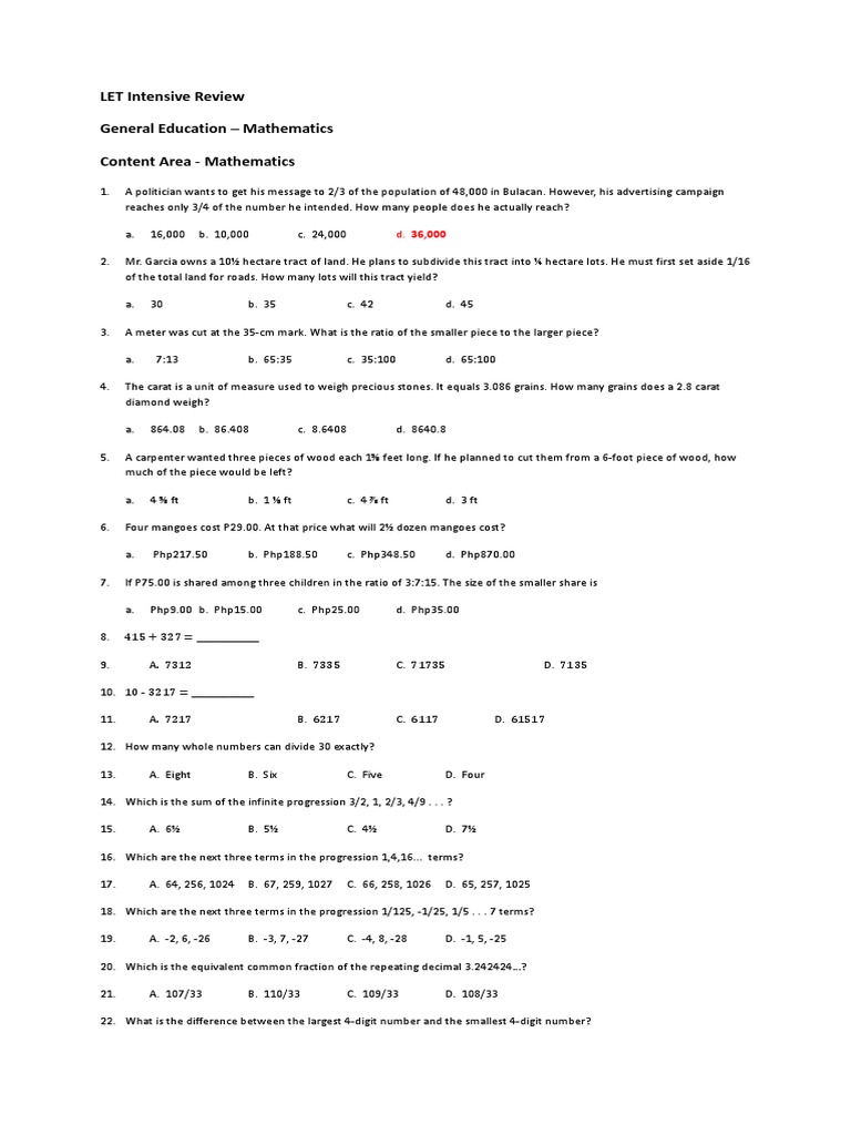 LET - Mathematics 2 | PDF | Triangle | Elementary Mathematics