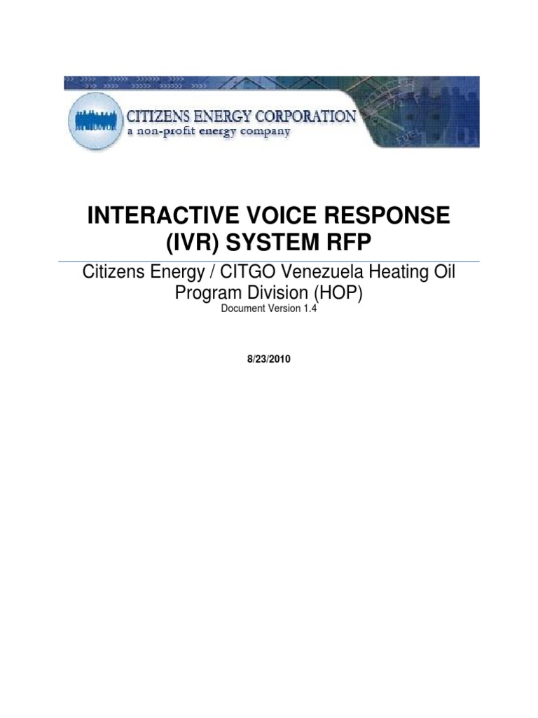 Interactive Voice Response (Ivr) System RFP: Citizens Energy / CITGO ...