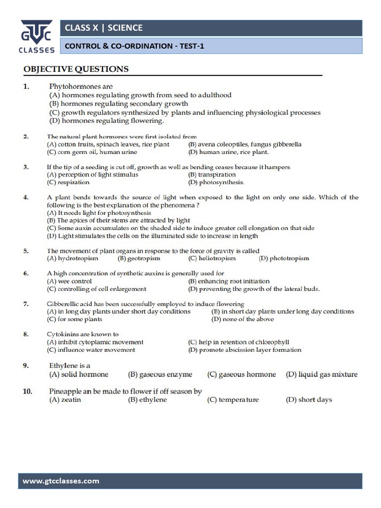 Control and Coordination Test | PDF | Teaching Methods & Materials ...