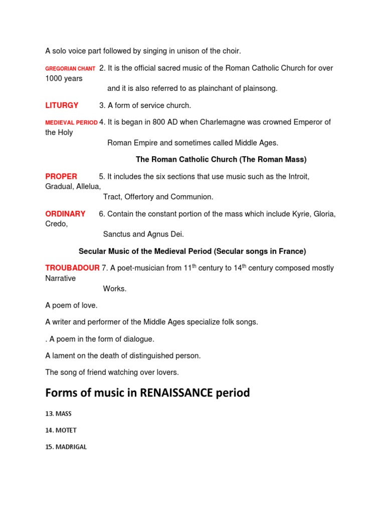 Forms of Music in RENAISSANCE Period: Liturgy | PDF
