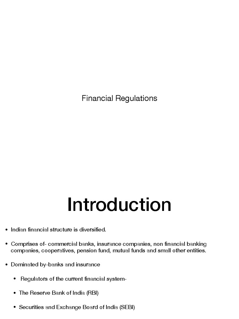 Overview of Financial Regulations in India | PDF | Reserve Bank Of ...