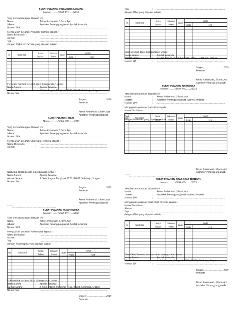 Contoh Surat Pesanan Obat Apotek | PDF