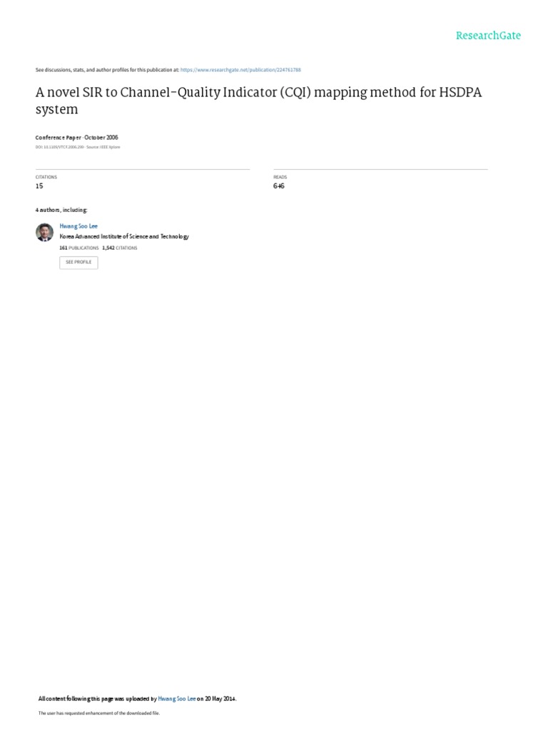 A Novel SIR To Channel-Quality Indicator (CQI) Mapping Method For HSDPA ...