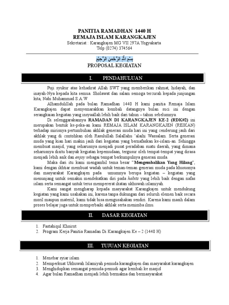 Contoh Proposal Kegiatan Kampoeng Ramadhan | PDF