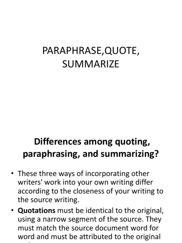 Paraphrase, Quote, Summarize | PDF | Ellipsis | Dream