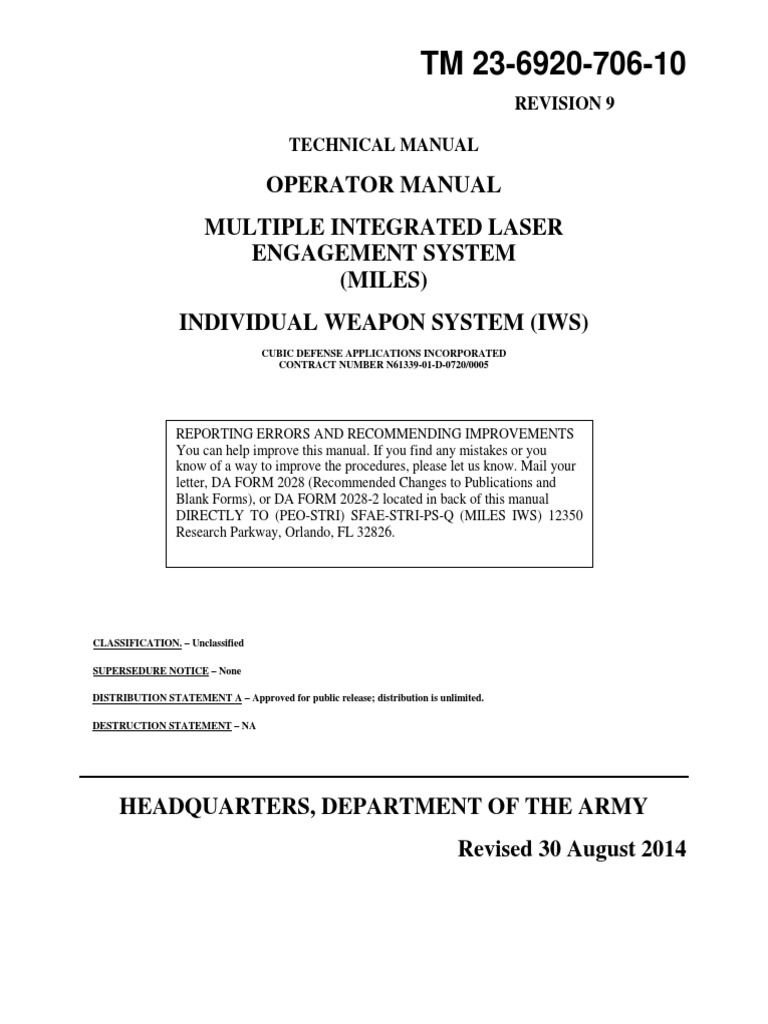 Operator Manual Multiple Integrated Laser Engagement System (Miles ...