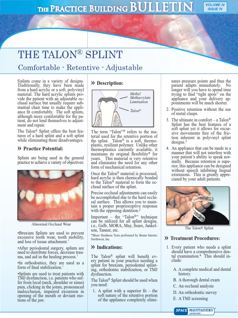 The Talon Splint: ® Comfortable - Retentive - Adjustable | PDF ...