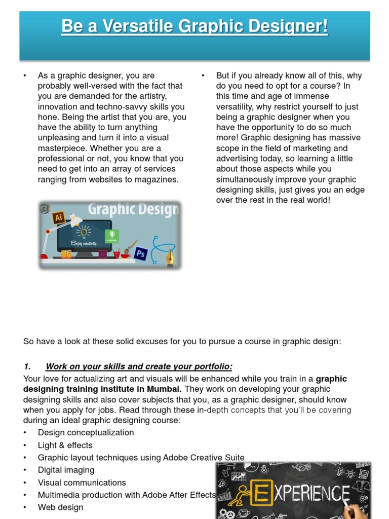Be A Versatile Graphic Designer | PDF | Graphic Design | Graphics