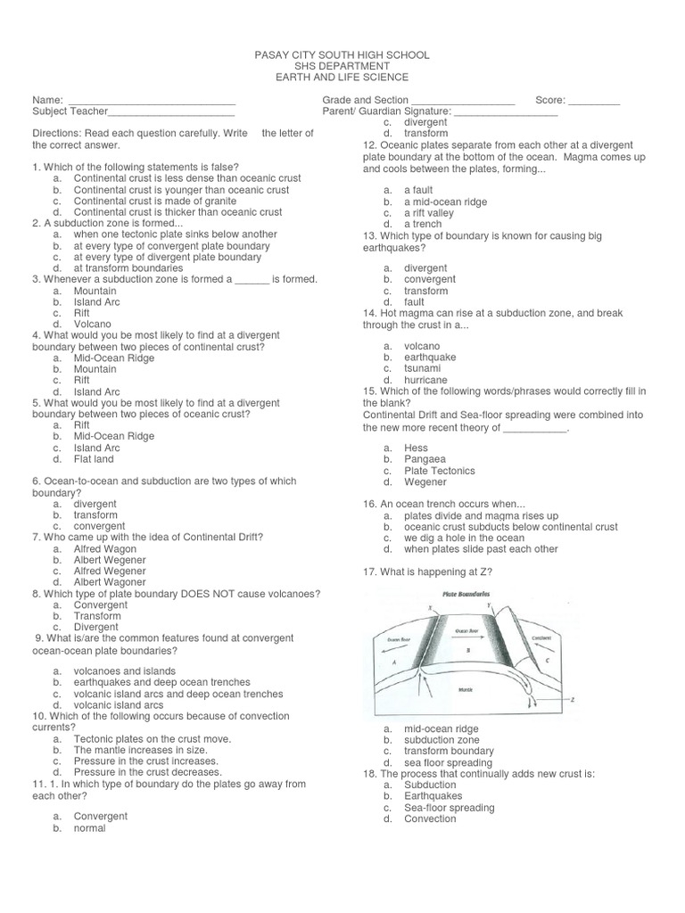 Plate Tectonics Quiz for Students | PDF | Plate Tectonics | Volcano