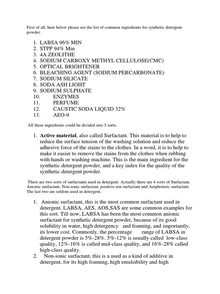 Washing Powder Formulation | PDF | Surfactant | Chemical Compounds