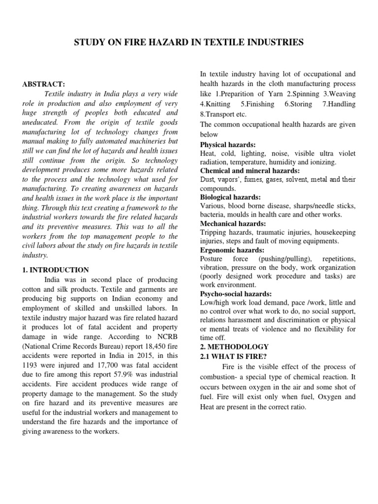 Fire Hazard in Textile | PDF | Fires | Fire Safety