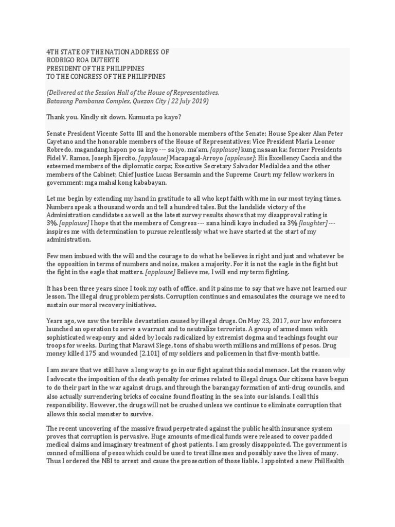 Delivered at The Session Hall of The House of Representatives, Batasang ...