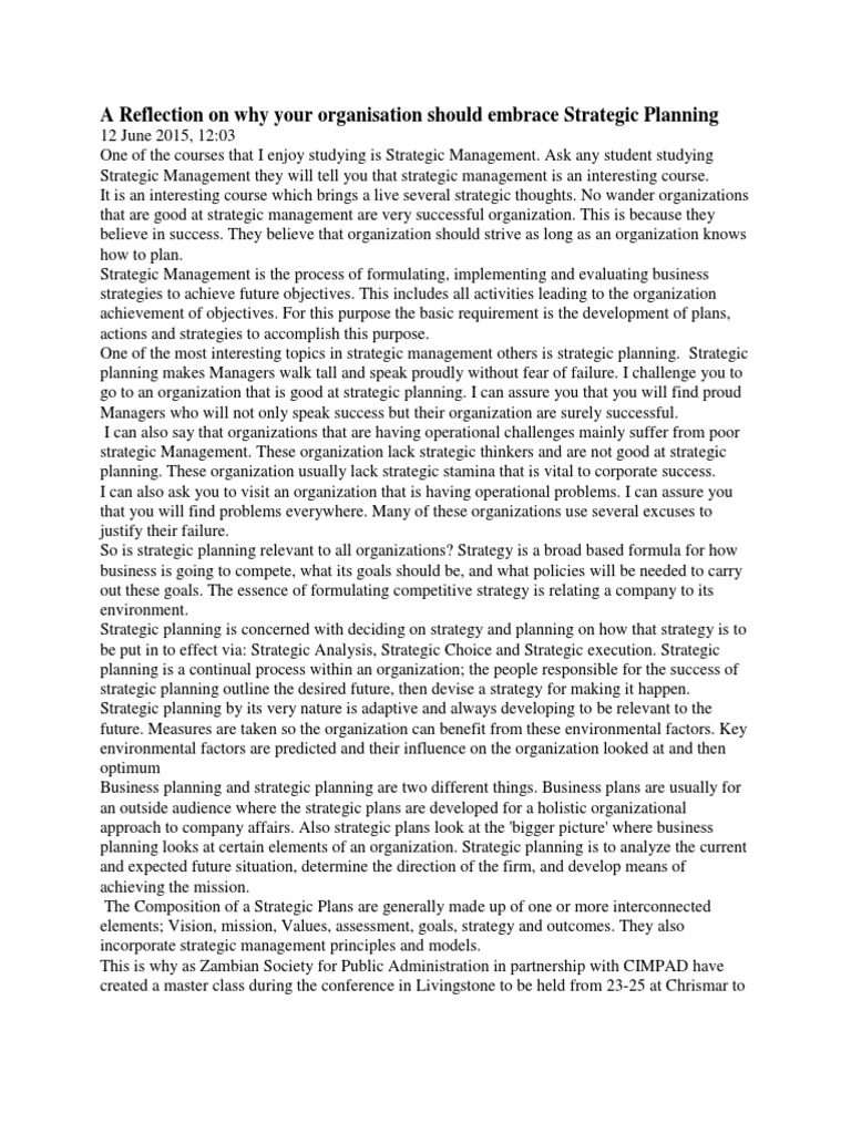 A Reflection On Why Your Organisation Should Embrace Strategic Planning ...