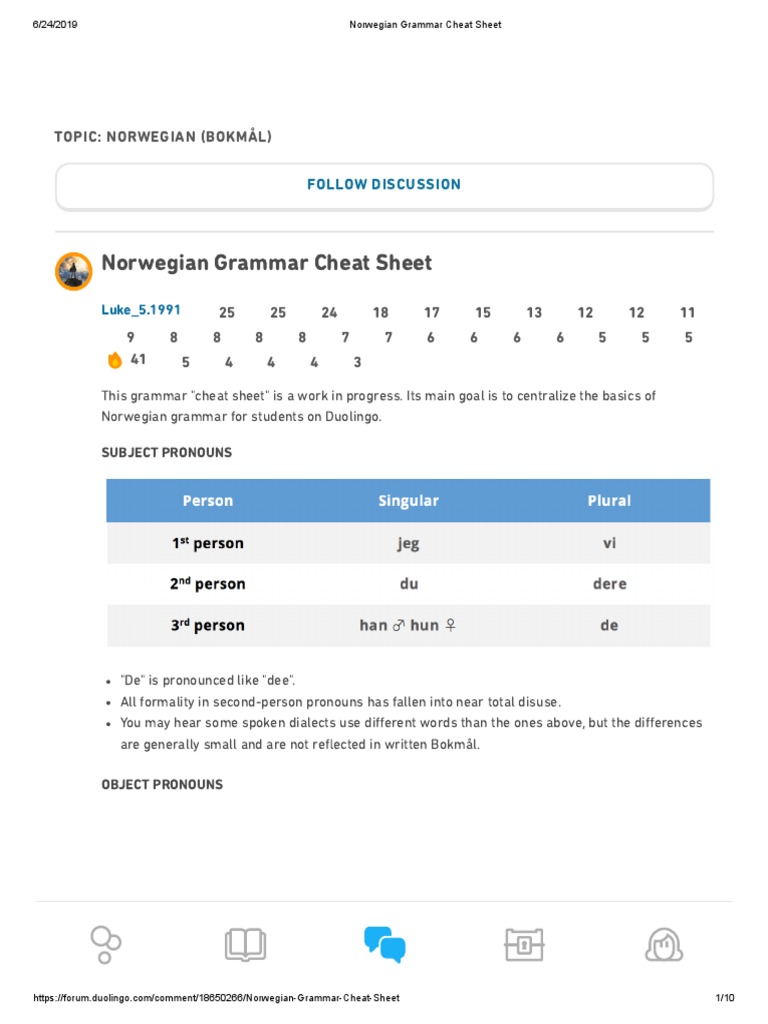 Norwegian Grammar Cheat Sheet | PDF | Grammatical Gender | Noun