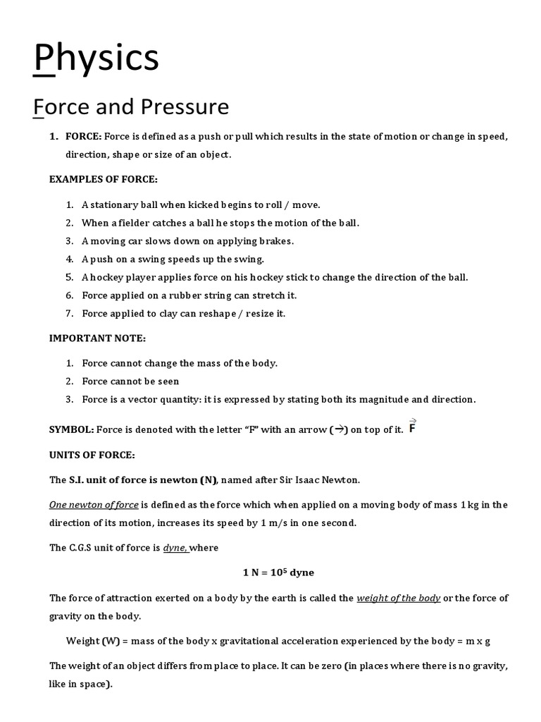 Force and Pressure in Physics | PDF | Buoyancy | Pressure
