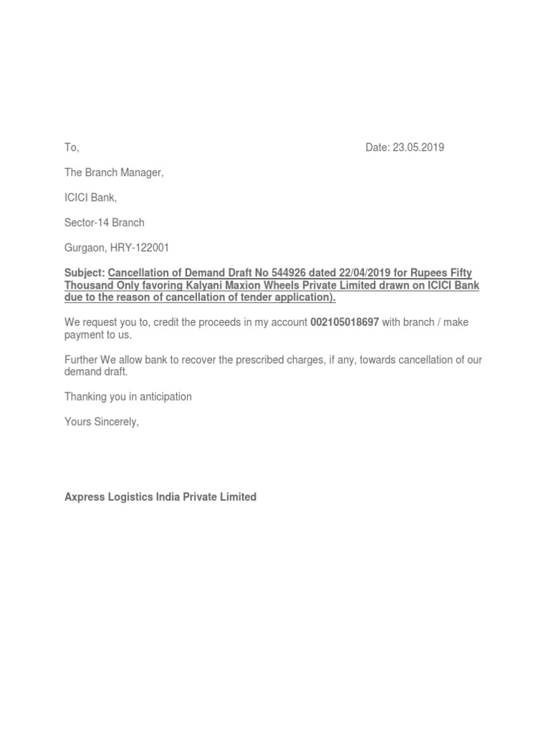 DD Cancel Letter | PDF