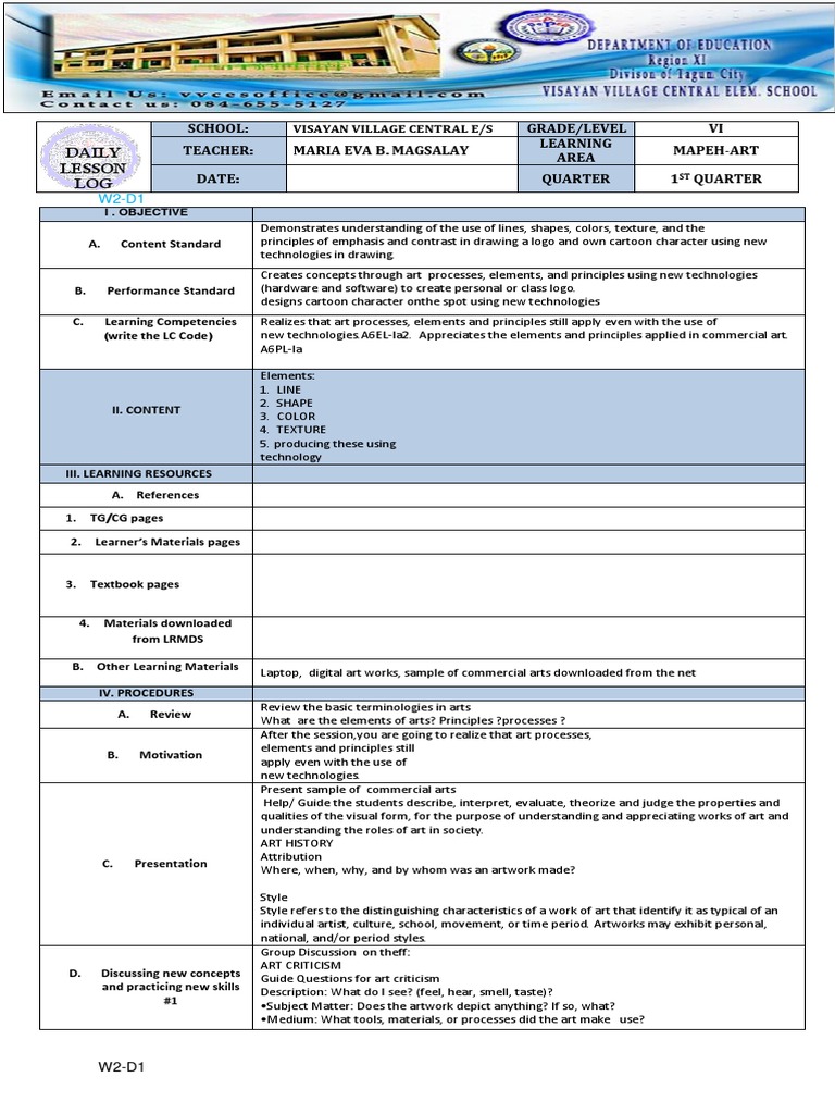 Daily Lesson LOG: School: Grade/Level VI Teacher: Maria Eva B. Magsalay ...